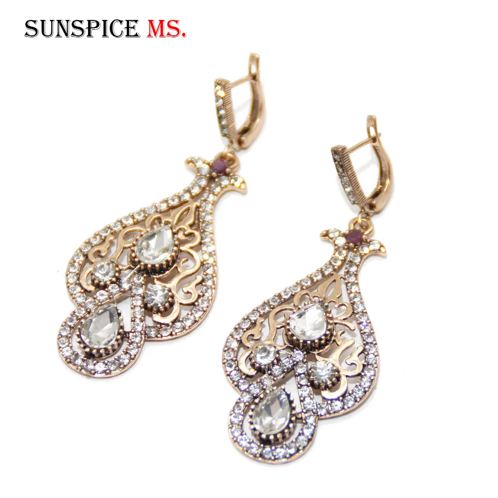 SUNSPICE MS Retro Gold Color Turkish Drop Earring with White Crystal ...