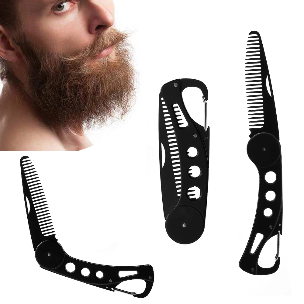 2021New-Black-Stainless-Steel-Folding-Comb-Anti-Static-Mustache-Comb ...