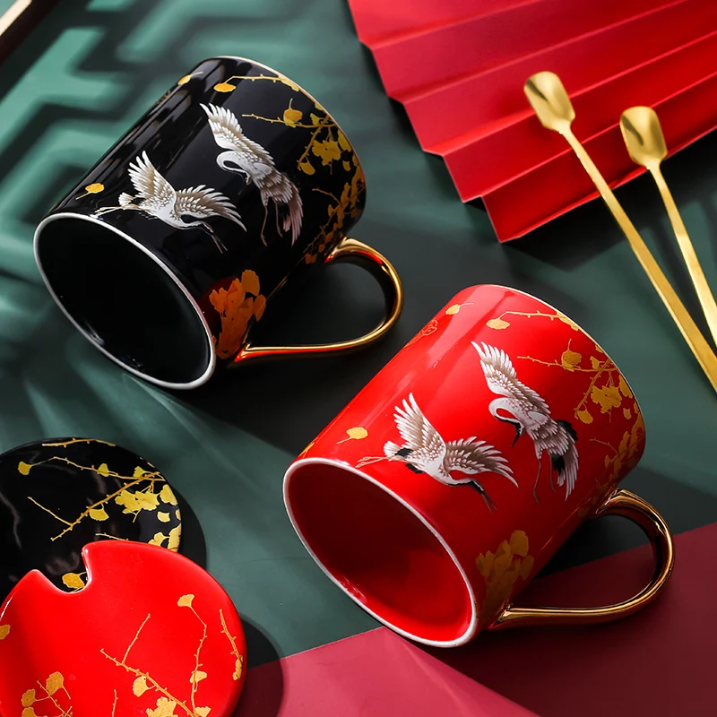 Tazas de cerámica creativas de estilo coreano con tapa de cuchara, taza ...