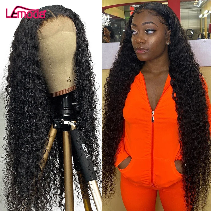 Lemoda Curly 4x4 5x5 Closure Wig Deep Wave Human Hair Wigs Preplucked ...