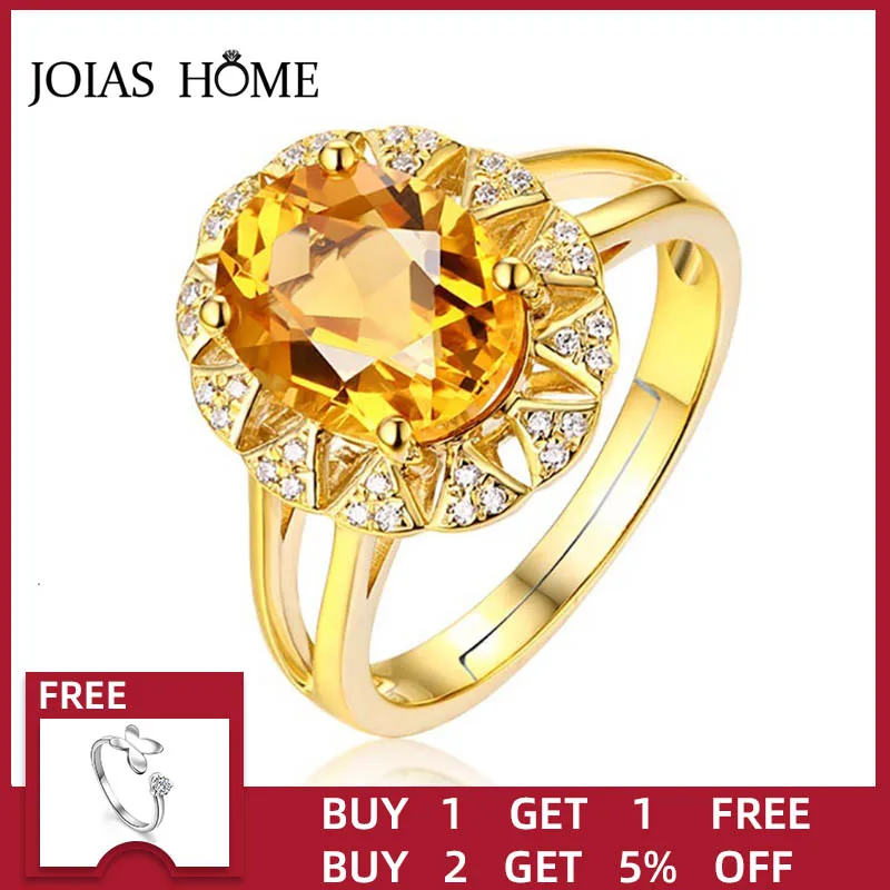 JoiasHome-925-Sterling-Silver-Ring-For-Women-With-Big-Oval-Yellow ...
