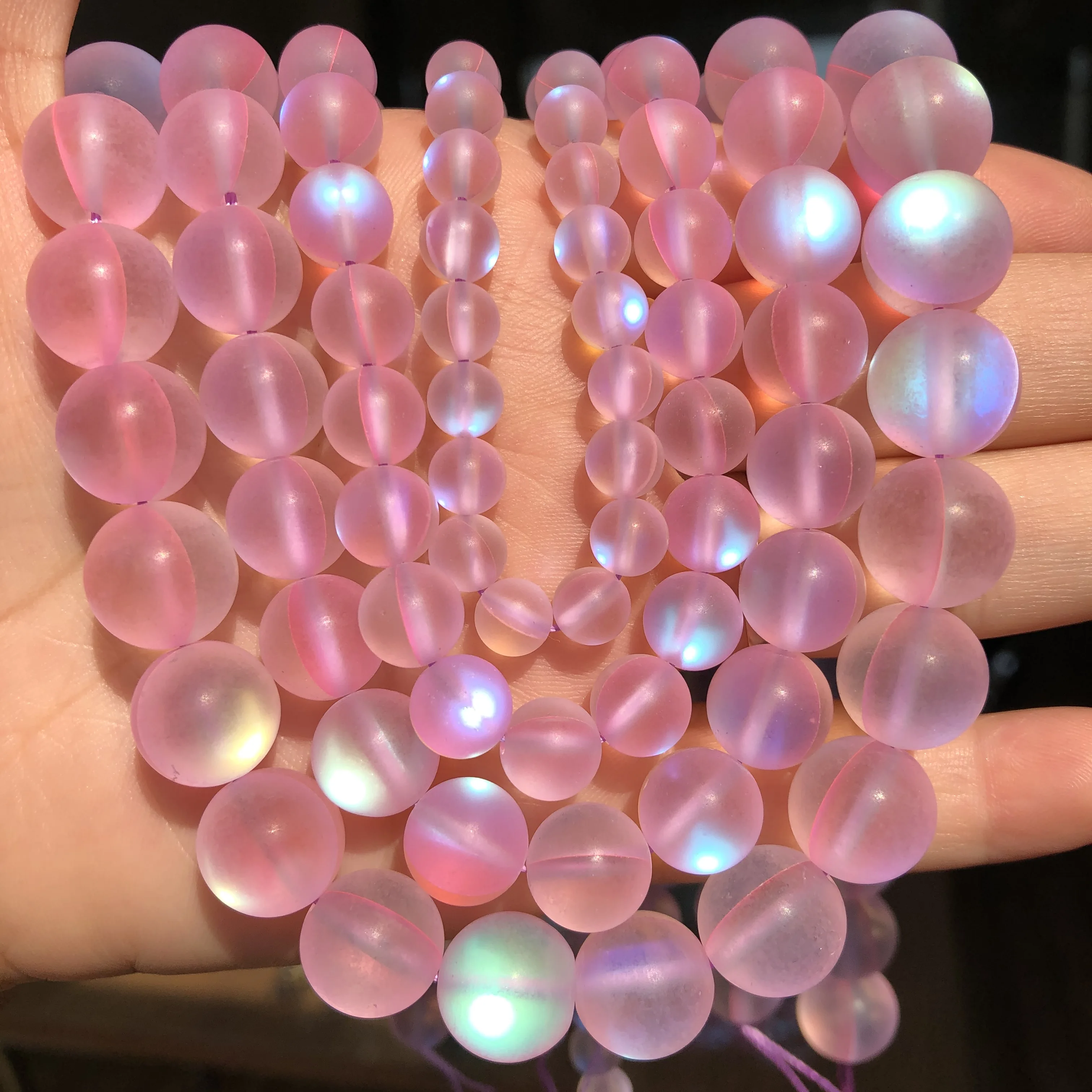 Natural Frosted Austria Pink Crystal MoonStone Glitter Round Loose ...