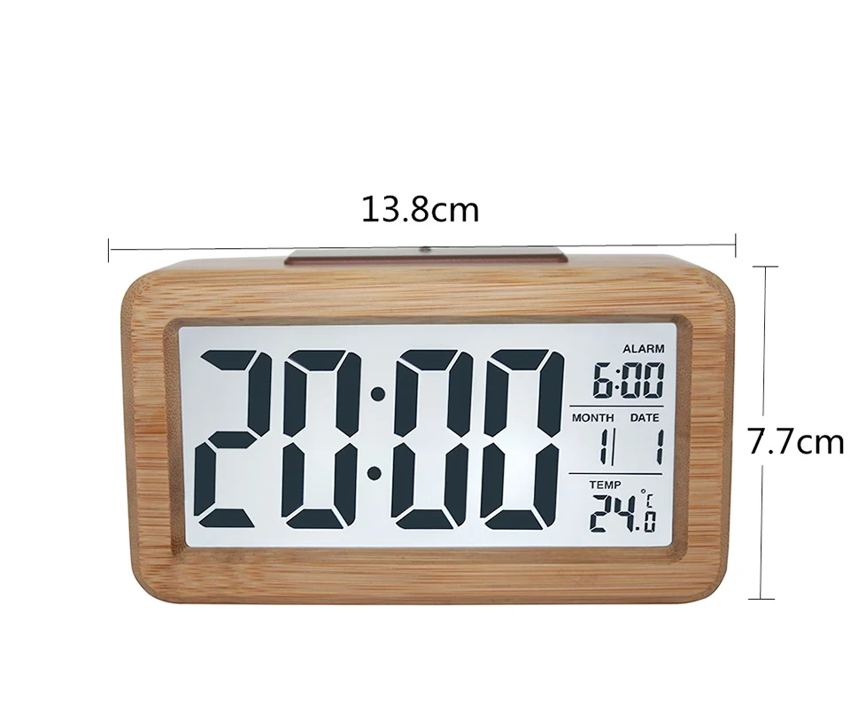 Réveil numérique en bois avec coque en bois massif et bambou,veilleuse ...