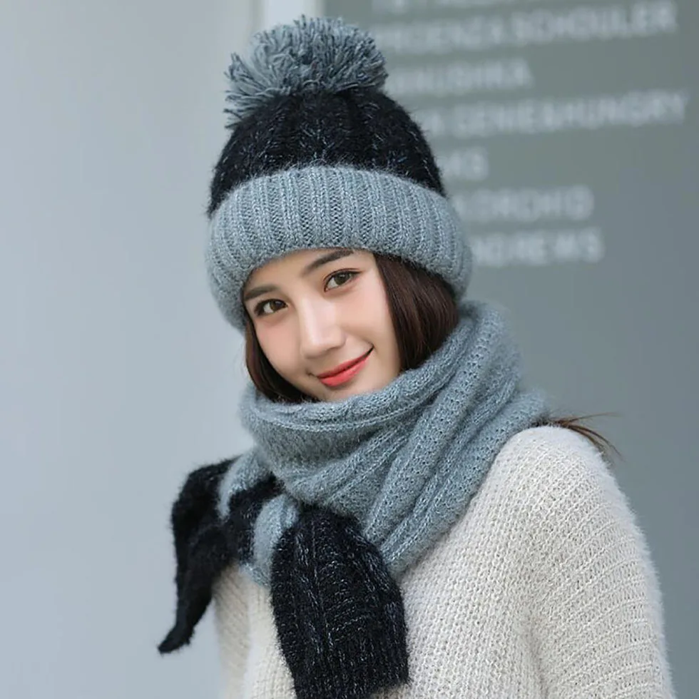 Calymel осень и зима новая женская вязаная шапка меховая шапка и шарф ...