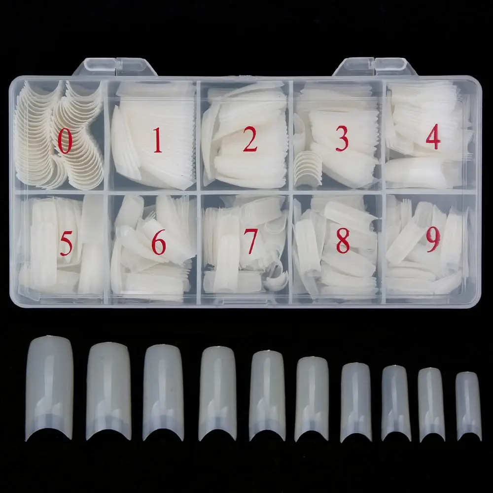 500pcs-Box-Acrylic-Nail-Tips-Fake-Nails-With-Design-Transparent-Nail ...