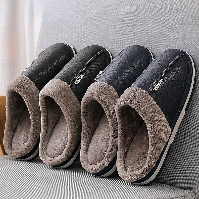 Men Slippers Leather Home Slippers For Men Waterproof Warm House ...
