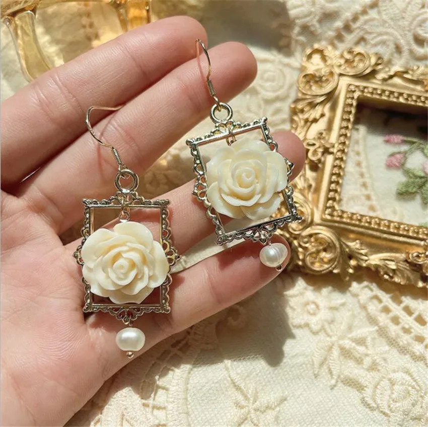 레트로 로리타 플라워 로즈 고딕 귀걸이, 캐주얼 우아함 귀걸이 여성 쥬얼리 D781|단추모양 귀걸이| - AliExpress