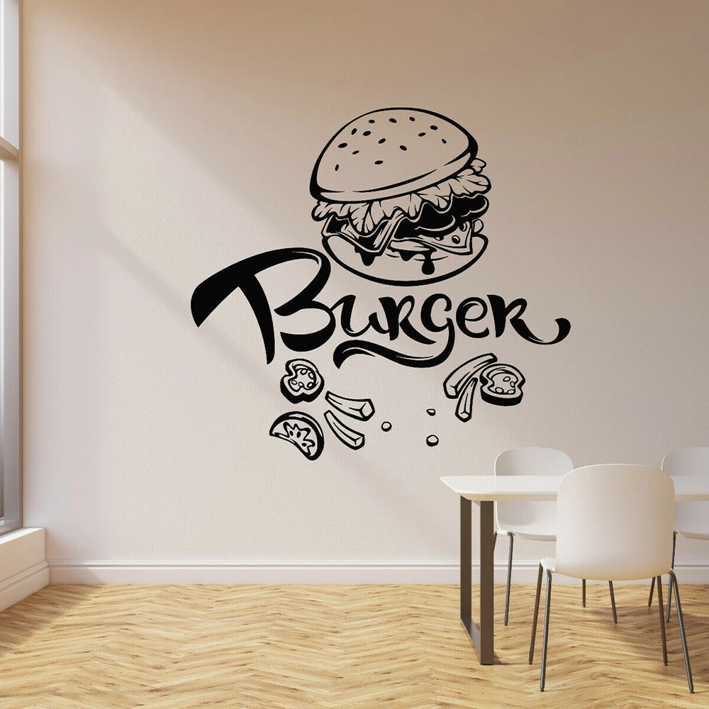 Burger Wall Decal Fast Food Cafe Restaurant Dining Room Decor Vinyl ...