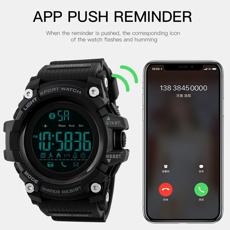 SKMEI Bluetooth Men Smartwatch Sleep Tracker Pedometer Message Call ...