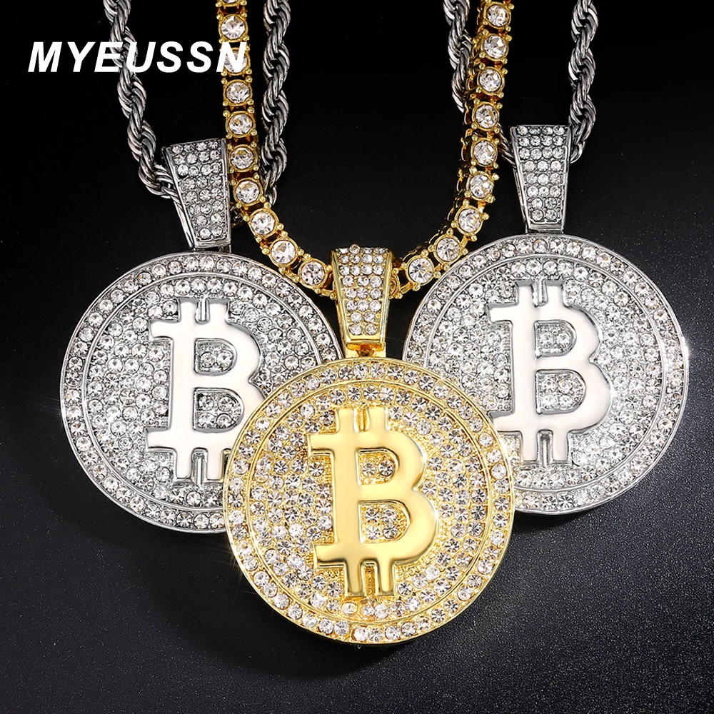Iced-Out-Bitcoin-Pendant-Necklace-With-4MM-Zicron-Tennis-Chain-Men ...