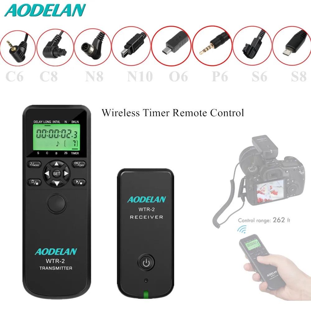 Aodelan Wtr-2 Wireless Timer Remote Control Shutter Release (c6 C8 N8 N10 S6 S8 O6 P6) Cable For ...