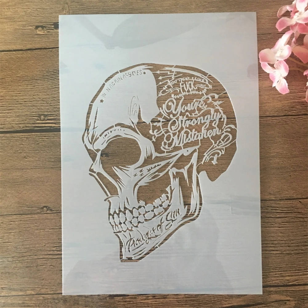 A4-29cm-Awesome-Skull-Head-Words-DIY-Layering-Stencils-Wall-Painting ...