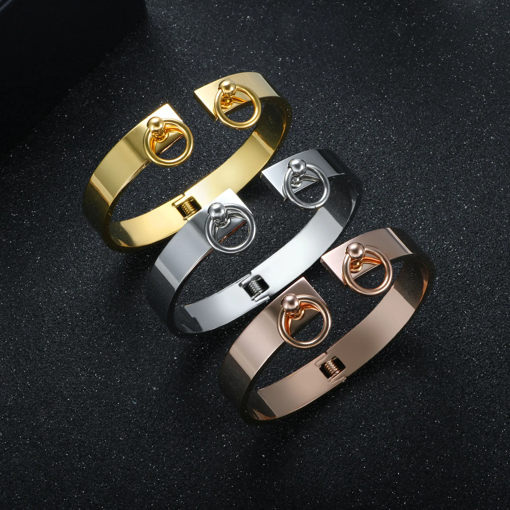 10mm Dangle Circle Cuff Bracelet & Bangle For Men Women Punk Stainless ...