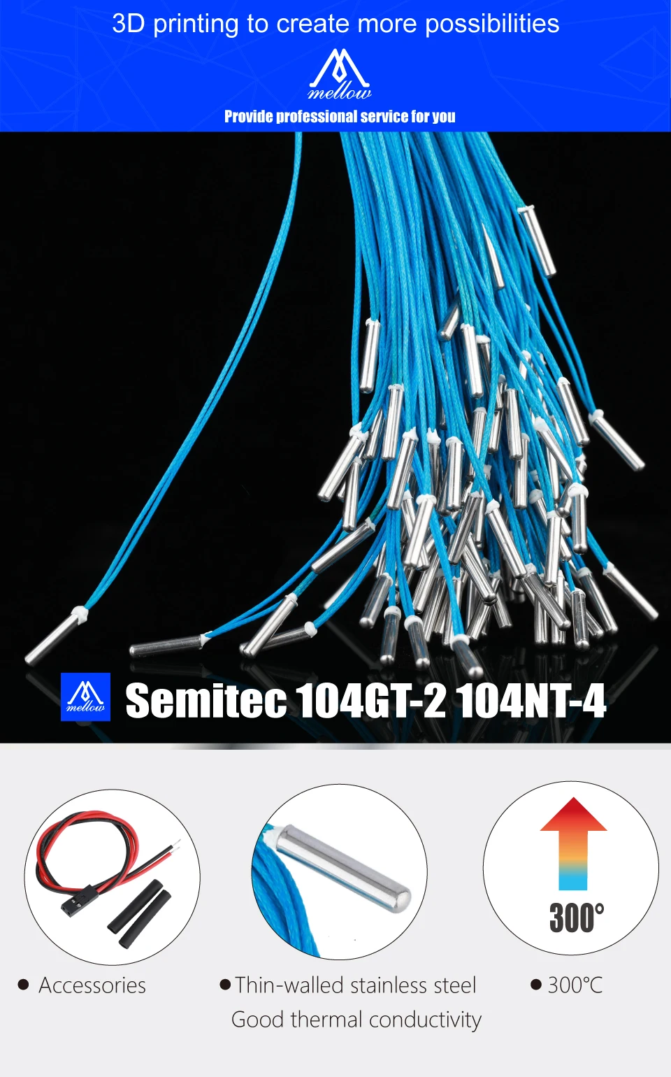 Mellow High temperature ATC Semitec 104GT-2 104NT-4-R025H42G Thermistor ...