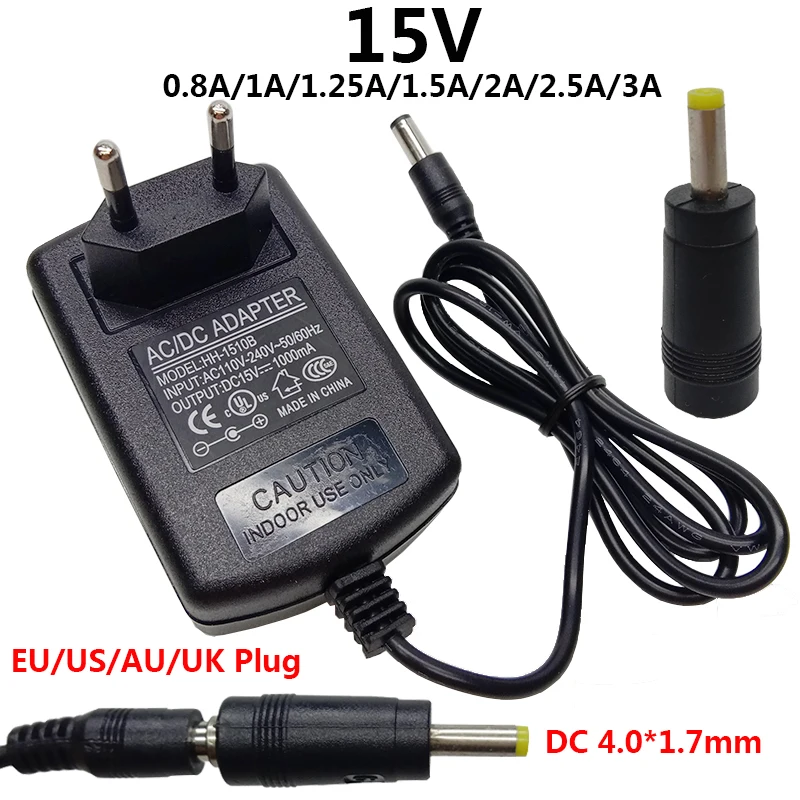 15V 4.0x1.7mm Universal AC DC Power Supply Adaptor Adapter 15 Volt 0.8A ...