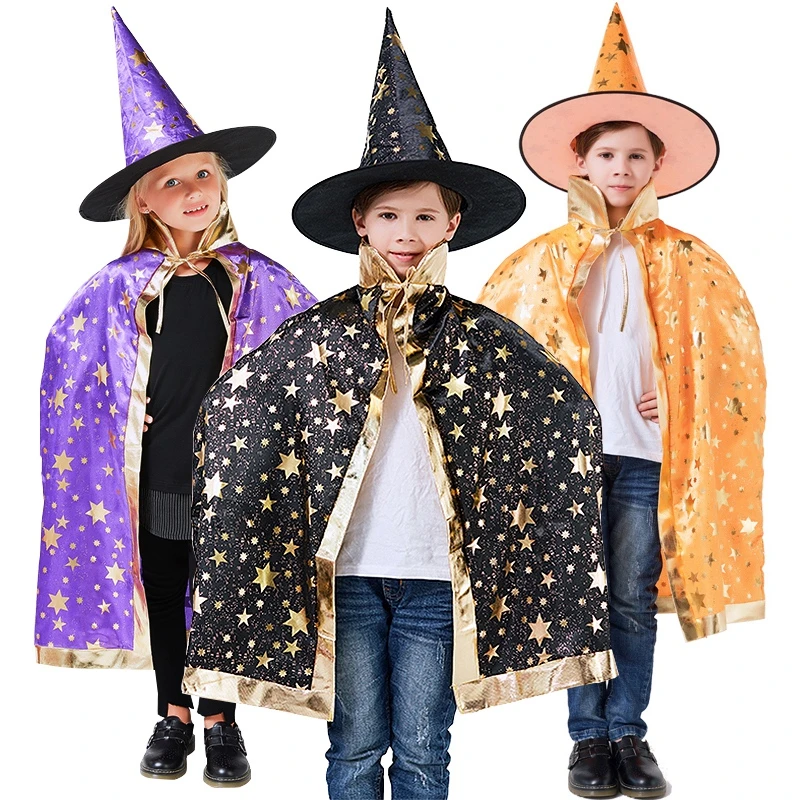 Boy Girl Kids Children Halloween Costumes Witch Purple Wizard Cloak ...