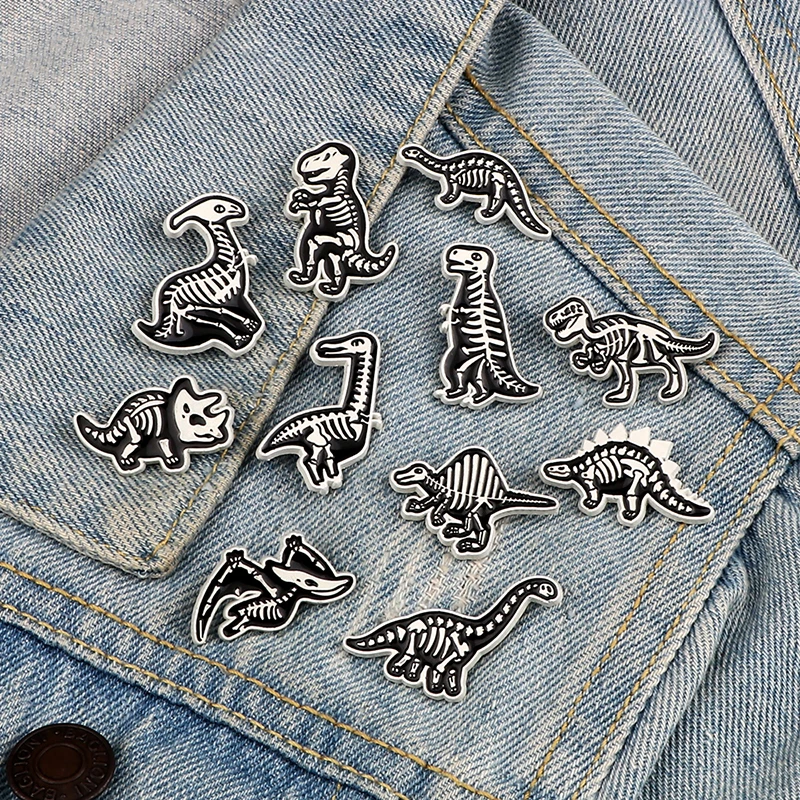 Animal Skeleton Brooch Dinosaur Skull Lapel Pin Cartoon Cool Punk Badge ...