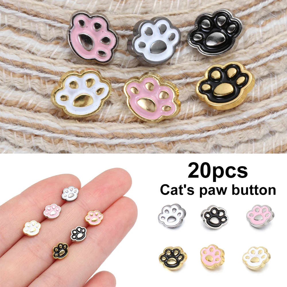 20Pcs Cute Cat Paw Buttons Buckles for DIY Doll Clothes 8mm Mini Metal ...