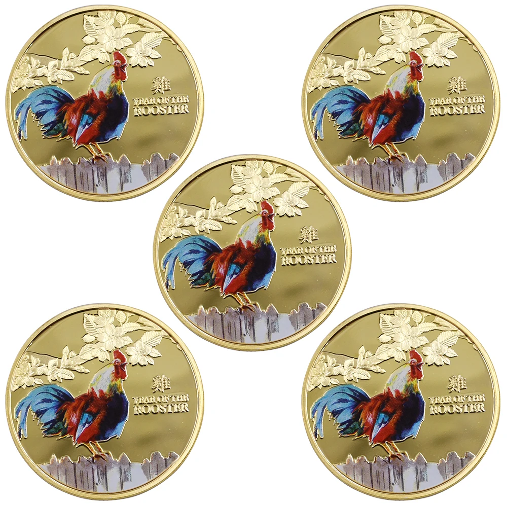 5pcs 24k Pure Gold Plated Metal Coin Collectible Rooster Challenge ...