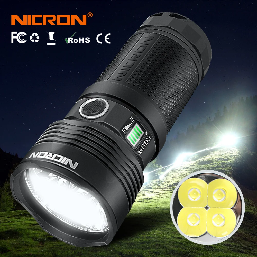 NICRON B400 LED Tactical Flashlight Super Bright 12,000LM High Lumen ...