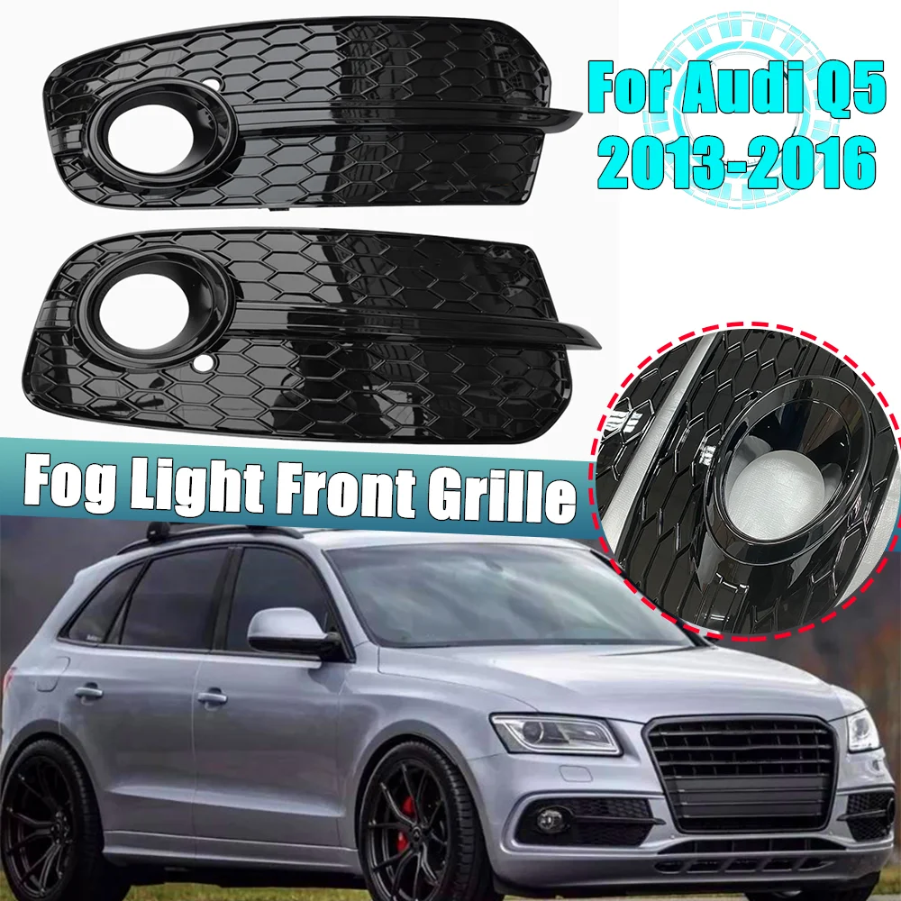 Pair Front Fog Light Cover Grille Honeycomb Grill Glossy Black For Audi ...