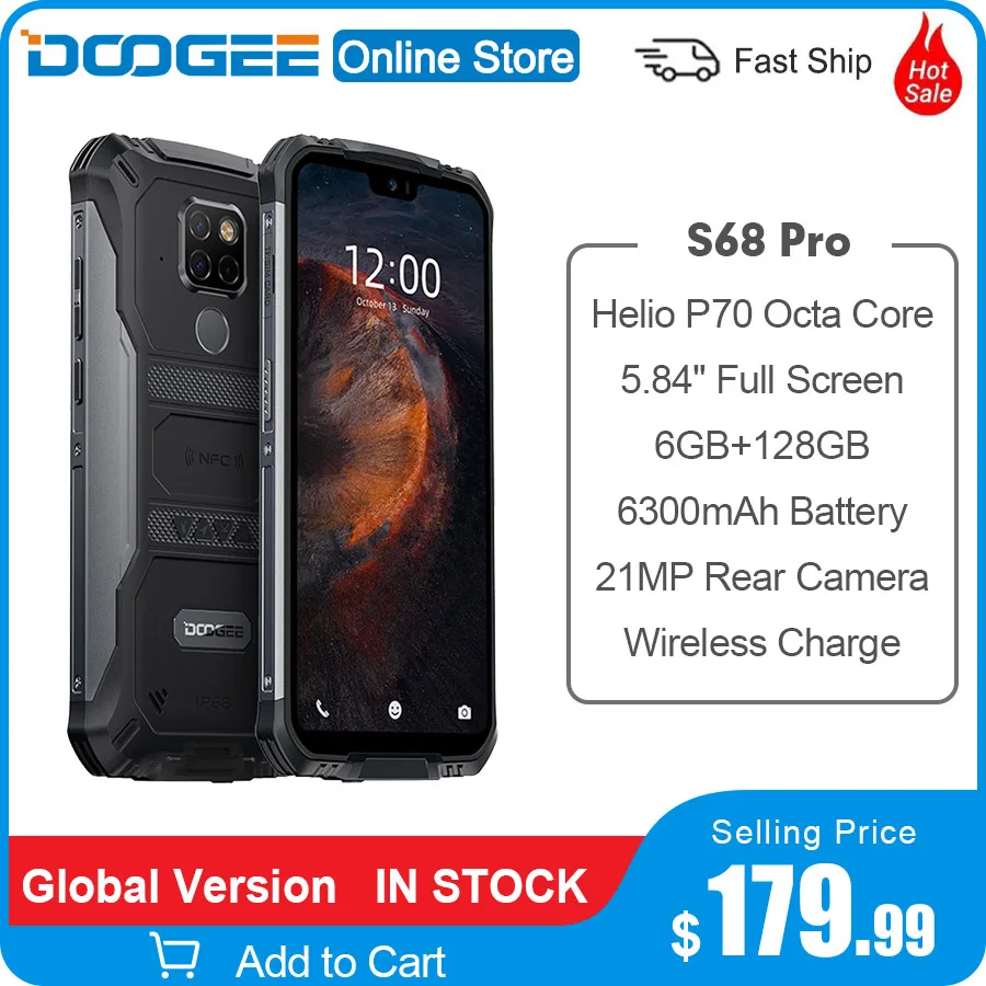 DOOGEE S68 Pro Rugged Phone IP68 Waterproof Helio P70 Octa Core 6GB ...