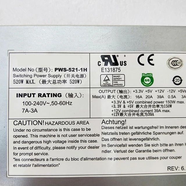 Original PSU For Ablecom1U 520W Switching Power Supply PWS-521-1H ...