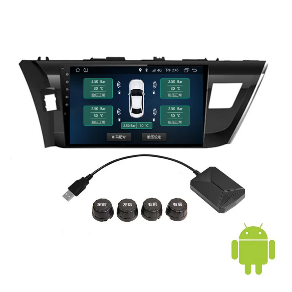 USB Android TPMS Car Tire Pressure Monitoring System Display 4 Internal external Sensors Android ...