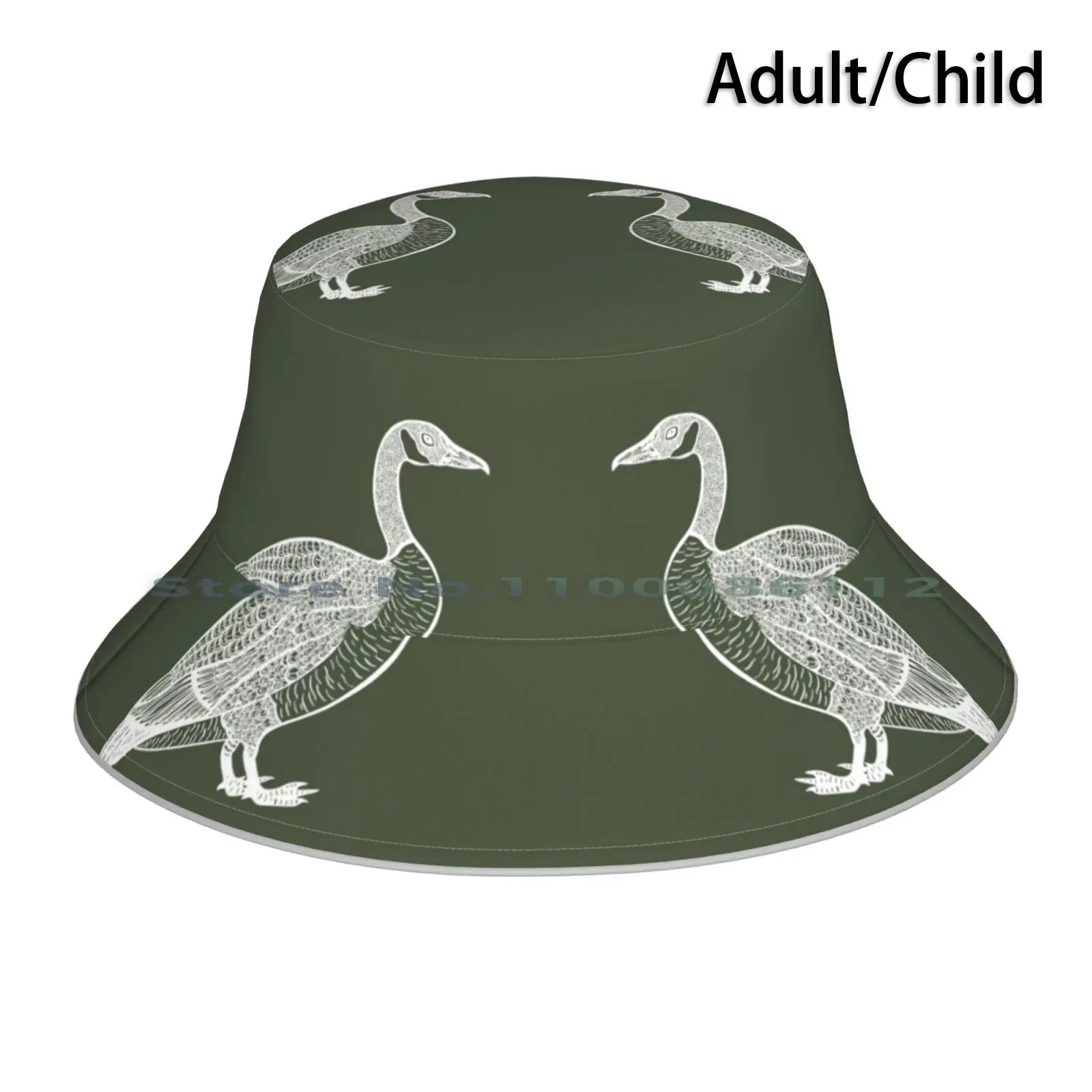 Canada-Geese-In-Love-Cute-Goose-Bird-Design-On-Khaki-Green-Bucket-Hat ...