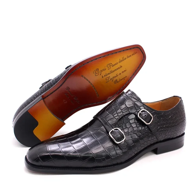2021 Luxury Italian Mens Cow Leather Pointed Toe Shoes Double Buckles ...