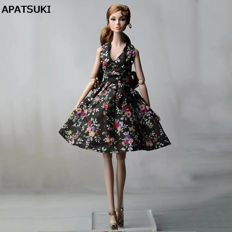Black Flower Countryside Floral Dress For Barbie Doll Clothes Evening ...