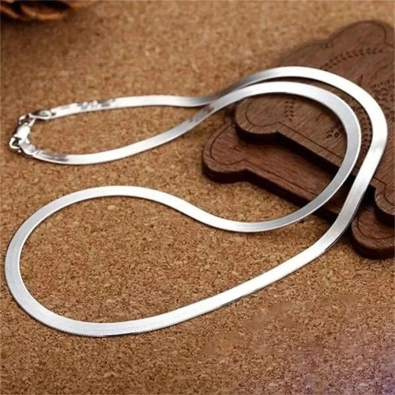 925 Sterling Silver 4mm Chain Necklace For Women Men Luxury Couple Fine ...