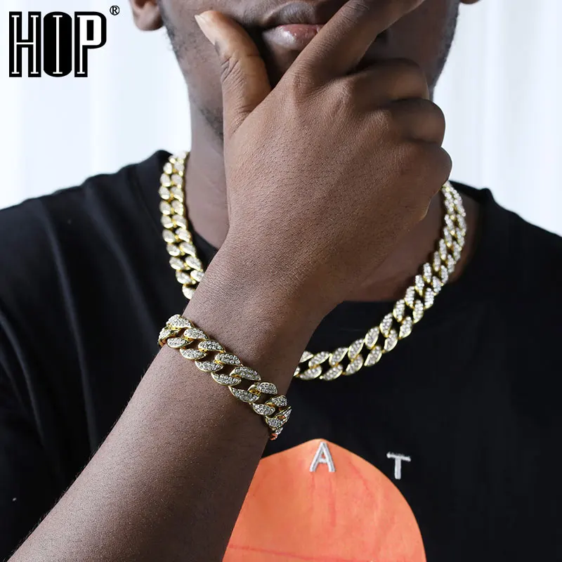 Collar de cadena cubana con diamantes de imitación incrustados para ...