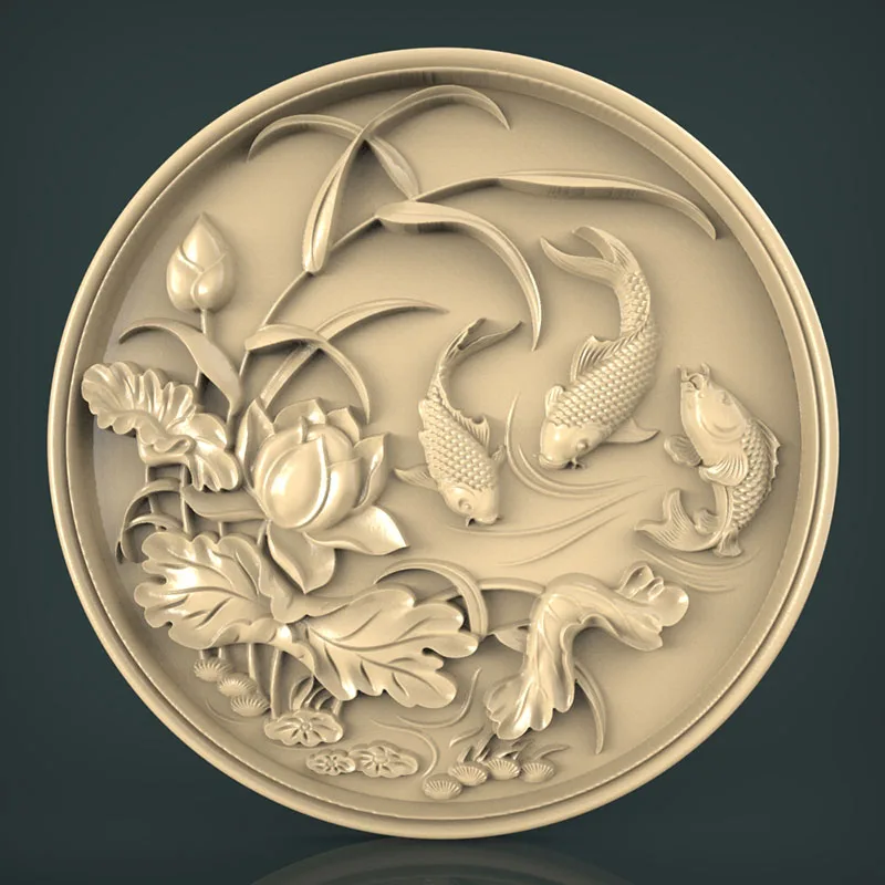Lotus Fish Dekor Stl File Format 3D Modell Cnc Útválasztó Faragására És ...
