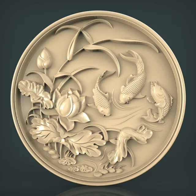 Lotus Fish Dekor Stl File Format 3D Modell Cnc Útválasztó Faragására És ...