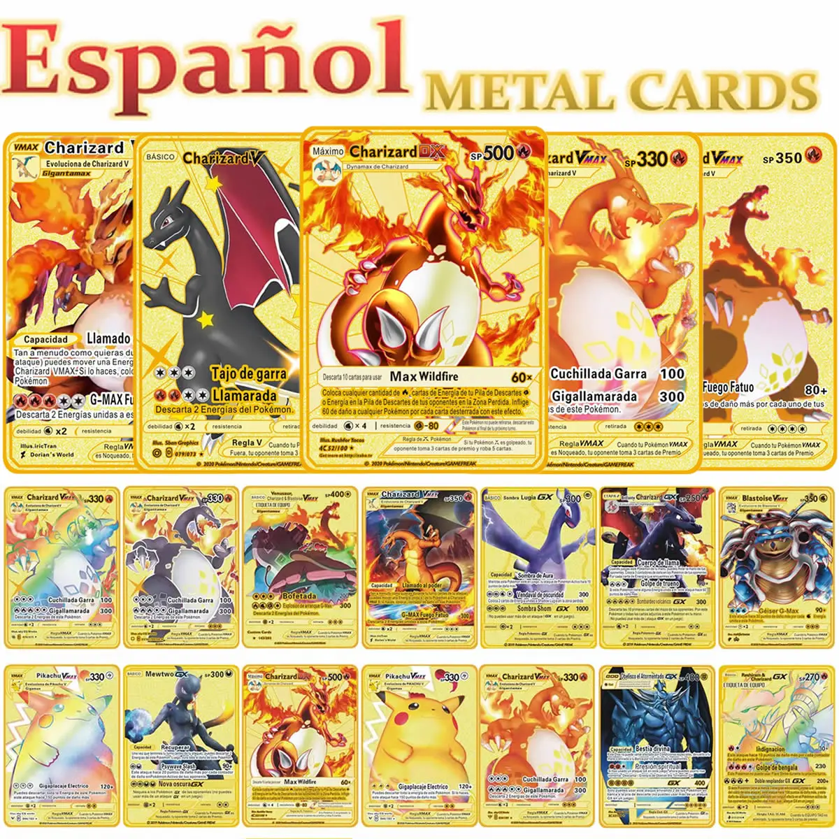26 Style Spanish Pokemon Metal Cards Newest Español Gx V Vmax Charizard ...