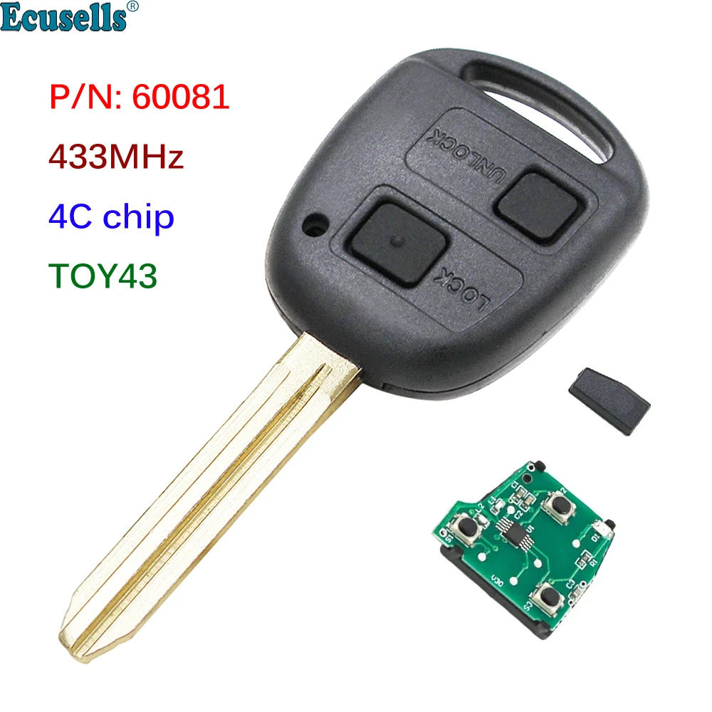 R Car Key Fob 2 B 433MHz 4C for T RAV4 Ca Y P/N:60081 9565811837616 ￡3. ...