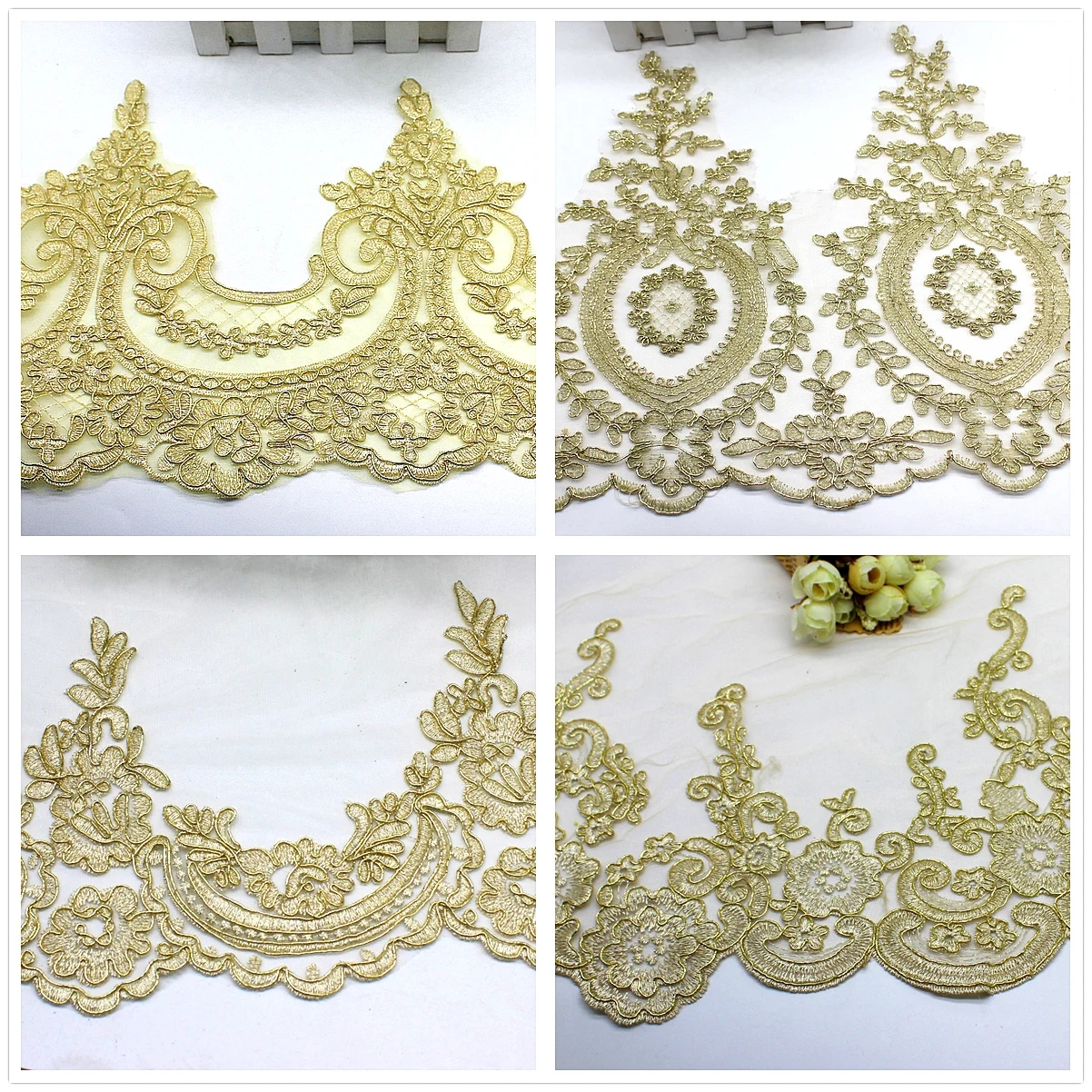 Gold Embroidered Lace Fabric For Wedding Dress Diy Apparel Appliqued ...