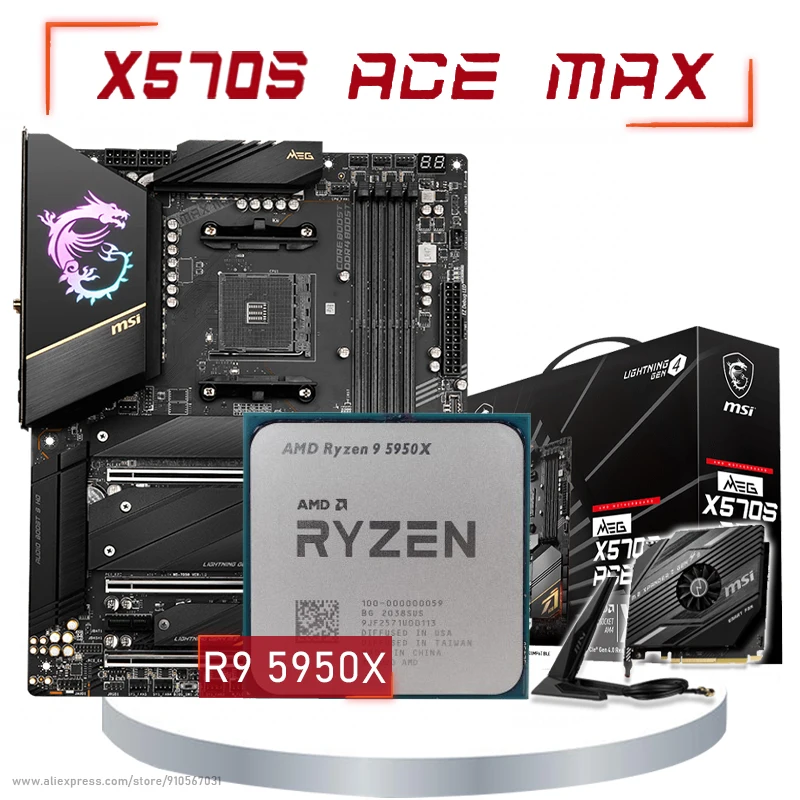 MSI MEG X570S ACE MAX 및 AMD Ryzen 9 5950X 마더 보드 콤보 Ryzen 키트, 5950X AMD X570 메인 보드 세트 R9 5950X ...