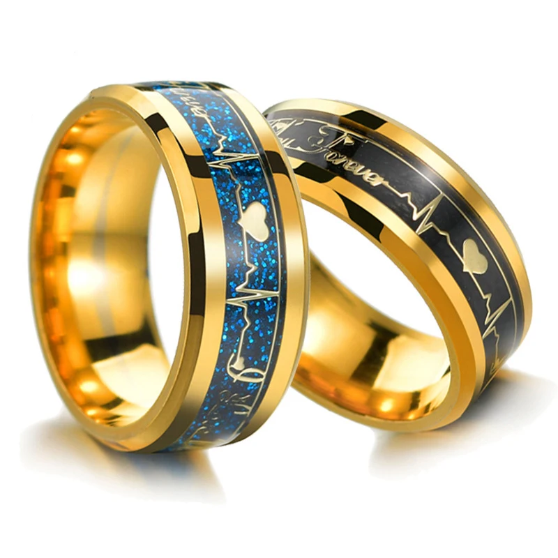 UTAG 8mm men's ring love heart ECG lifeline pulse heartbeat ring men ...