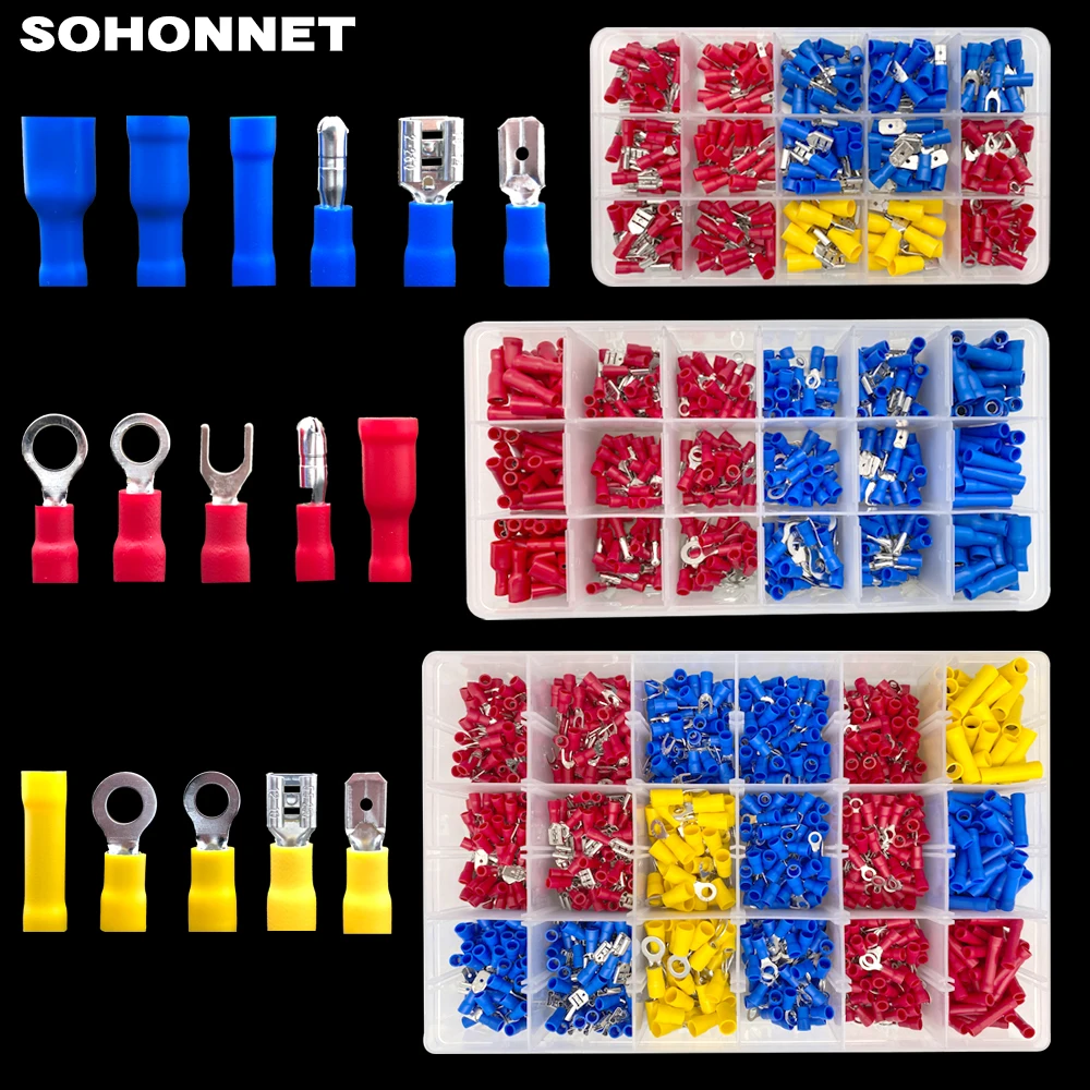 Juego surtido de terminales aislados, conjunto de conectores de Cable eléctrico hembra y macho ...