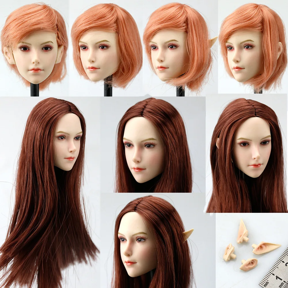 2-Style-1-6-Scale-Elf-Head-Sculpt-with-Replaceable-Ear-Long-Short-Hair ...