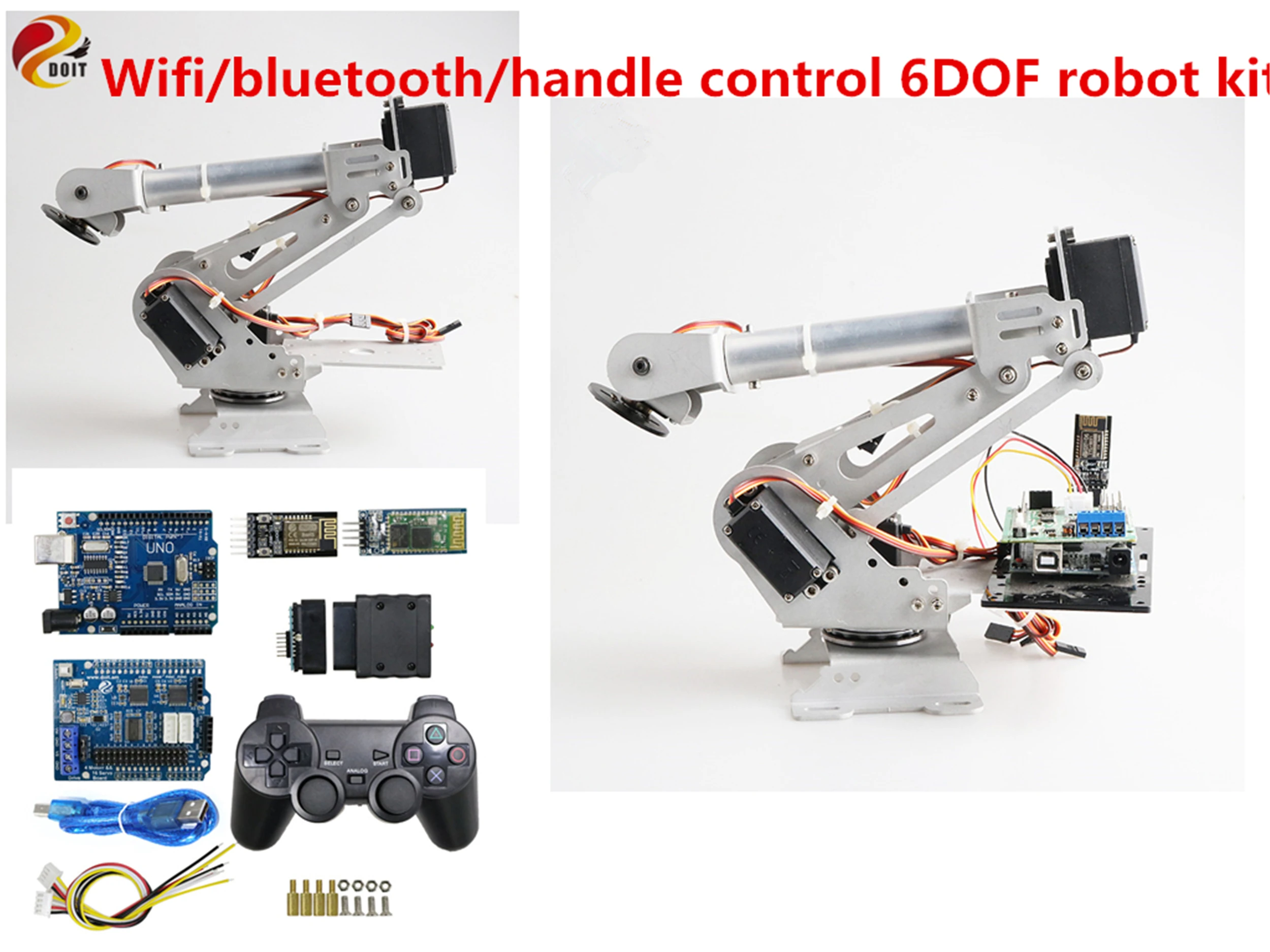 SZDOIT Wifi/Bluetooth/Handle Control Suite+ Metal 6 Axis Robot Arm Kit 6DOF RC Robotic Platform ...