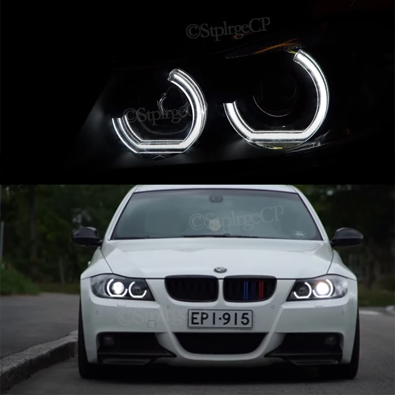 LED-Angel-Eyes-Ring-Halo-DRL-Acrylic-DTM-Style-For-BMW-3-Series-E90-E91 ...