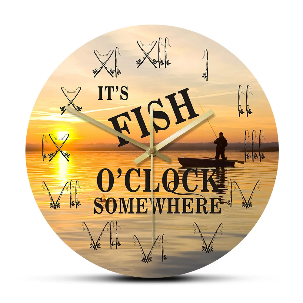 It's Fish'o Clock Somewhere Fishing Boat Sunset Scenery Wall Clock ...