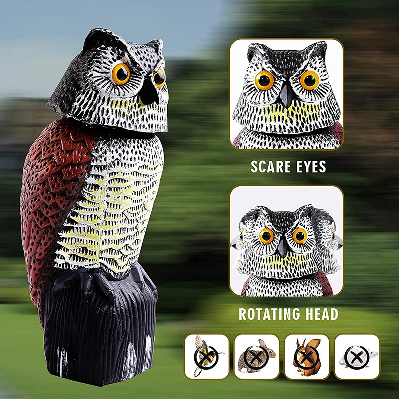 Realistic Bird Scarer Owl Scarecrow With Rotating Head And Sound For ...