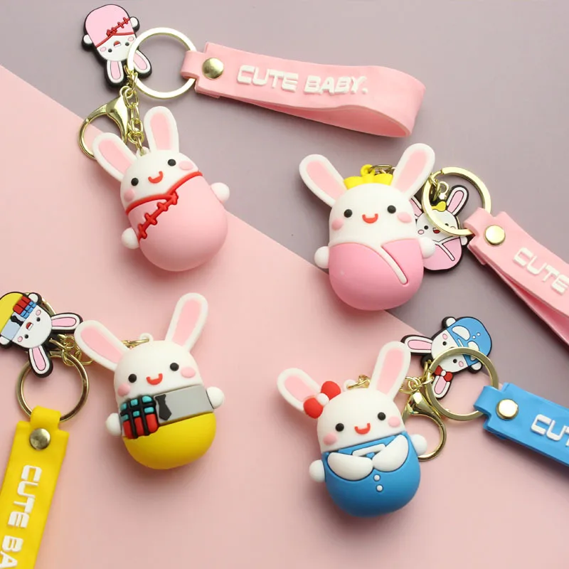 Creative cute rabbit mouse key chain glue pendant couple doll key chain ...