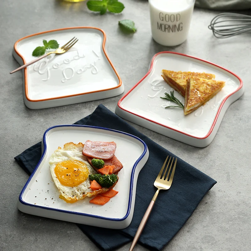 Ceramic-Plate-Breakfast-Dishes-Toast-Shaped-Bread-Plate-Salad-Fruit ...