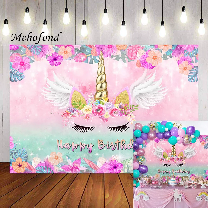 Paper & Party Supplies Round Unicorn Background,Pink Colorful Flowers ...