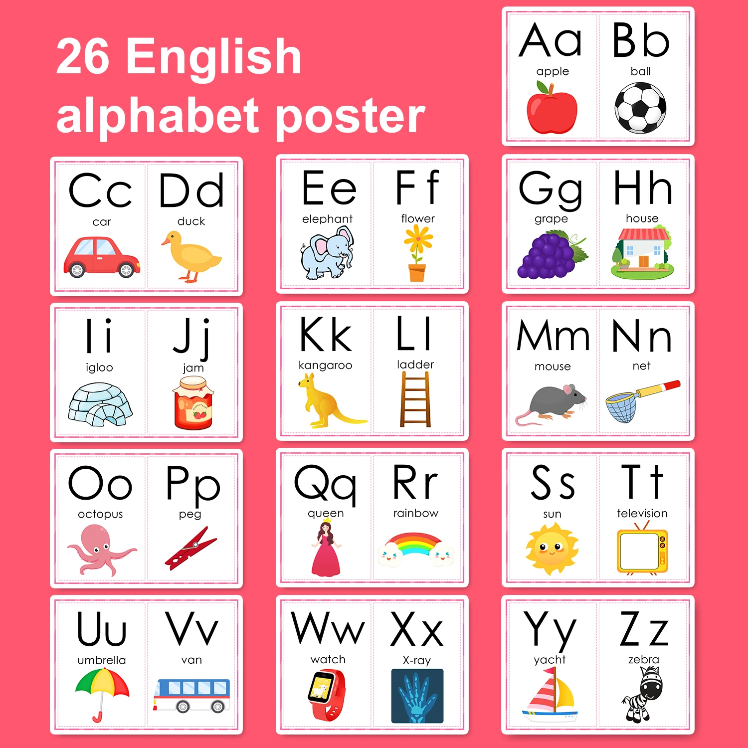 A4 Baby Learning Abc Alphabet English Letter School Poster Waterproof ...